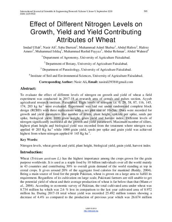 Pdf Effect Of Different Nitrogen Levels On Growth Yield And Yield