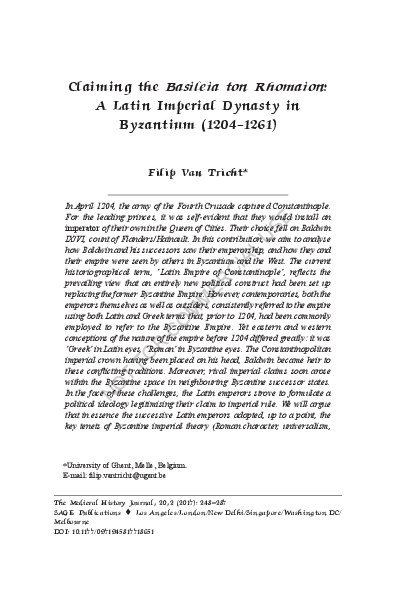 (PDF) Claiming the Basileia ton Rhomaion: A Latin Imperial Dynasty in ...