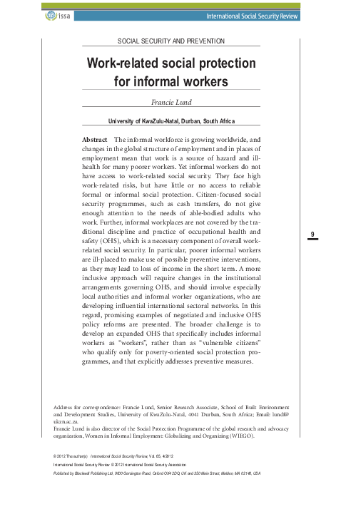 (PDF) Work-related social protection for informal workers