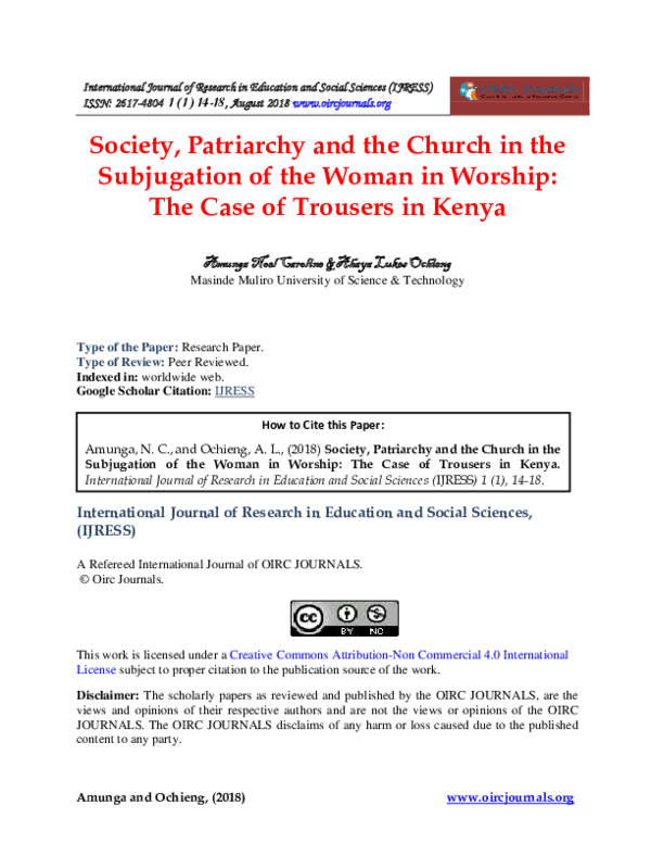 (PDF) Society, Patriarchy and the Church in the Subjugation of the ...