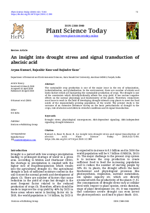 (PDF) An insight into drought stress and signal transduction of abscisic acid