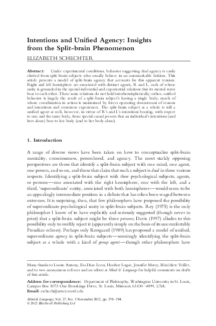 (PDF) Intentions and Unified Agency. | Elizabeth Schechter - Academia.edu