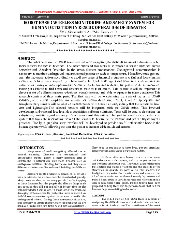 Pdf Robot Based Wireless Monitoring And Safety System For Human