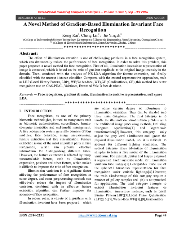 Pdf A Novel Method Of Gradient Based Illumination Invariant Face Recognition