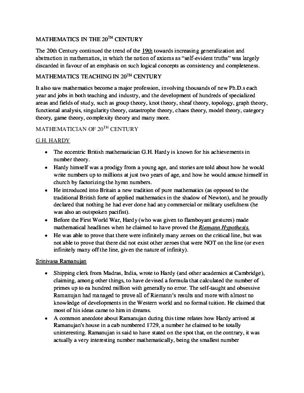 (DOC) MATHEMATICS IN THE 20 TH CENTURY