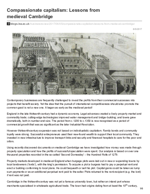 (PDF) Compassionate capitalism: Lessons from medieval Cambridge - LSE ...