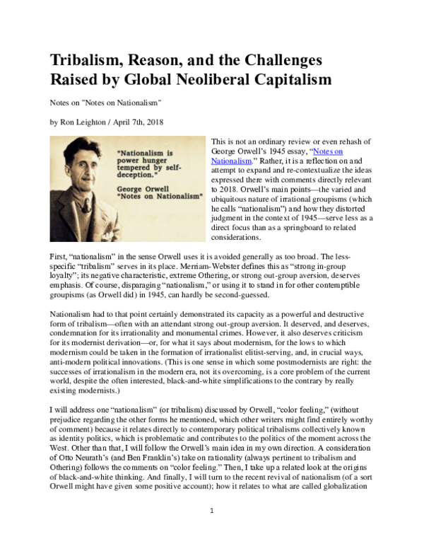 (PDF) Tribalism, Reason, and the Challenges Raised by Global Neoliberal ...