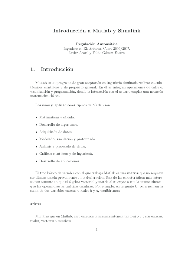 Pdf Introducción A Matlab Y Simulink