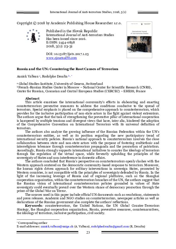 (PDF) Russia and the UN: Countering the Root Causes of Terrorism