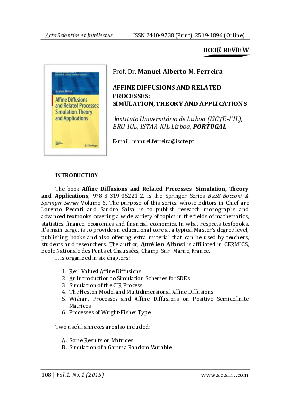 Pdf Affine Diffusions And Related Processes Simulation Theory And