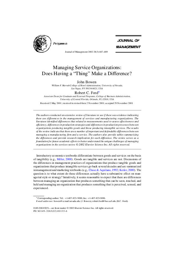 (PDF) Managing Service Organizations: Does Having a “Thing” Make a ...