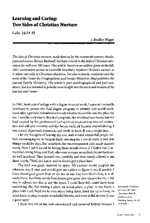 (PDF) Learning and Caring: TWo Sides of Christian Nurture Luke 24:13-35