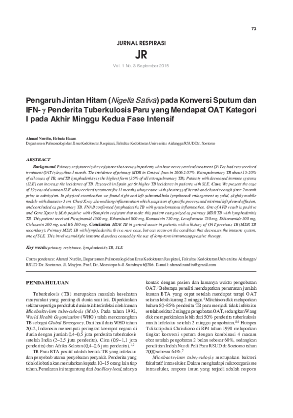 (PDF) Pengaruh Jintan Hitam (Nigella Sativa) pada Konversi Sputum dan ...