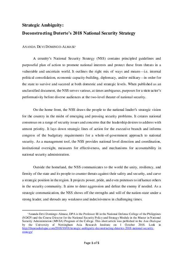(PDF) Strategic Ambiguity: Deconstructing Duterte's 2018 National ...