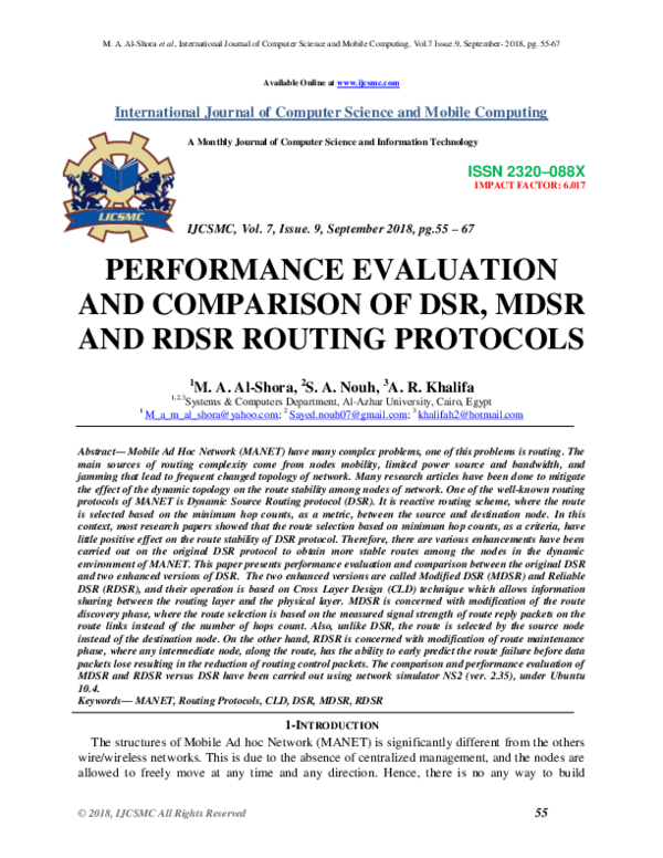 Pdf Performance Evaluation And Comparison Of Dsr Mdsr And Rdsr