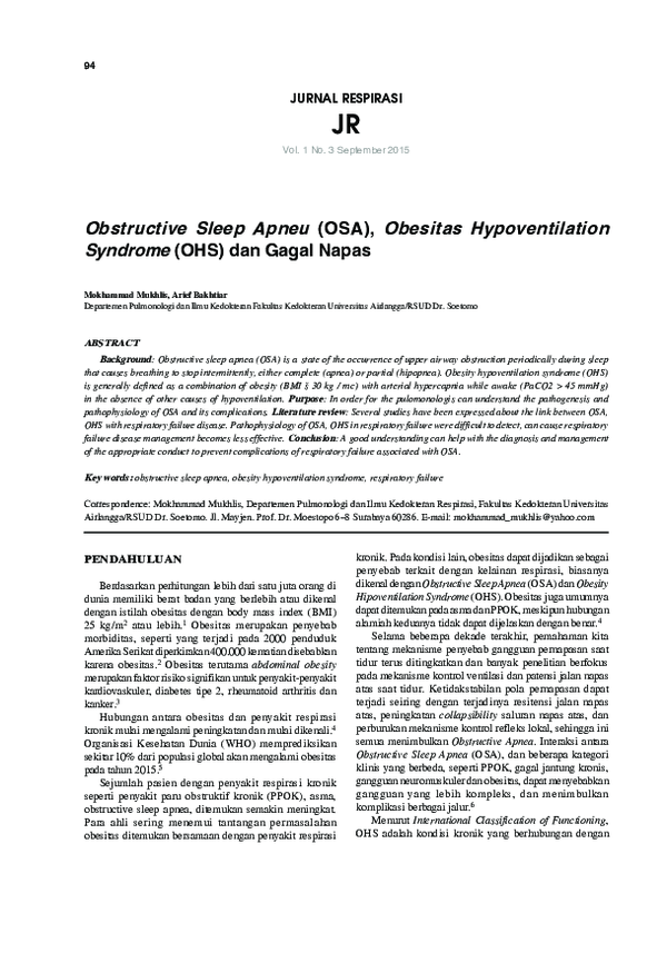 (PDF) Obstructive Sleep Apneu (OSA), Obesitas Hypoventilation Syndrome ...