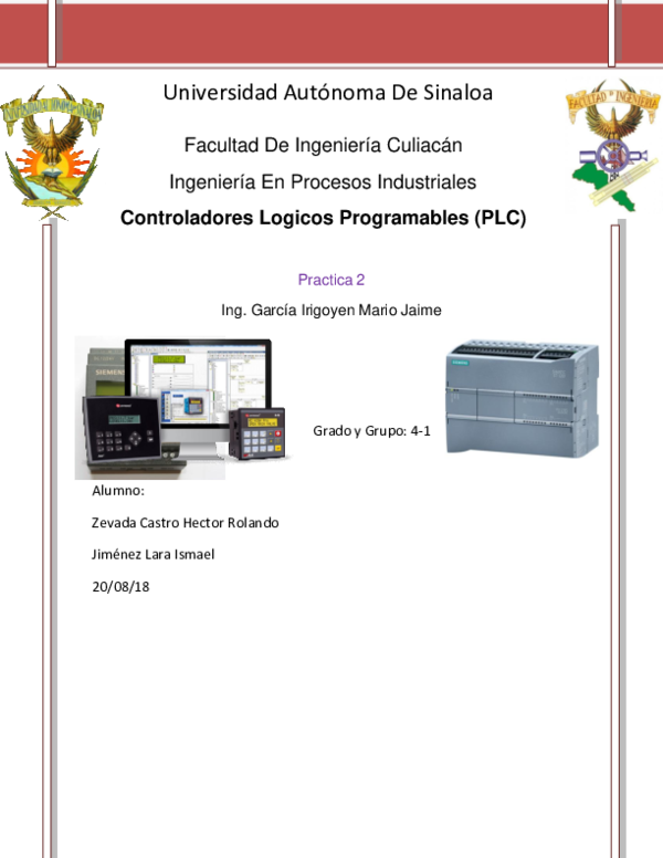 (DOC) Universidad Autónoma De Sinaloa Controladores Logicos Programables (PLC) Controladores ...