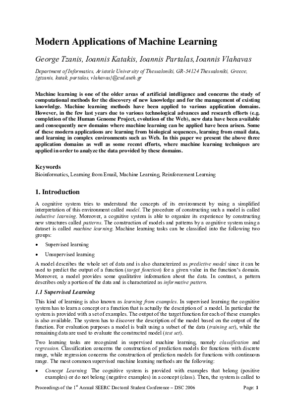 (PDF) Modern Applications of Machine Learning