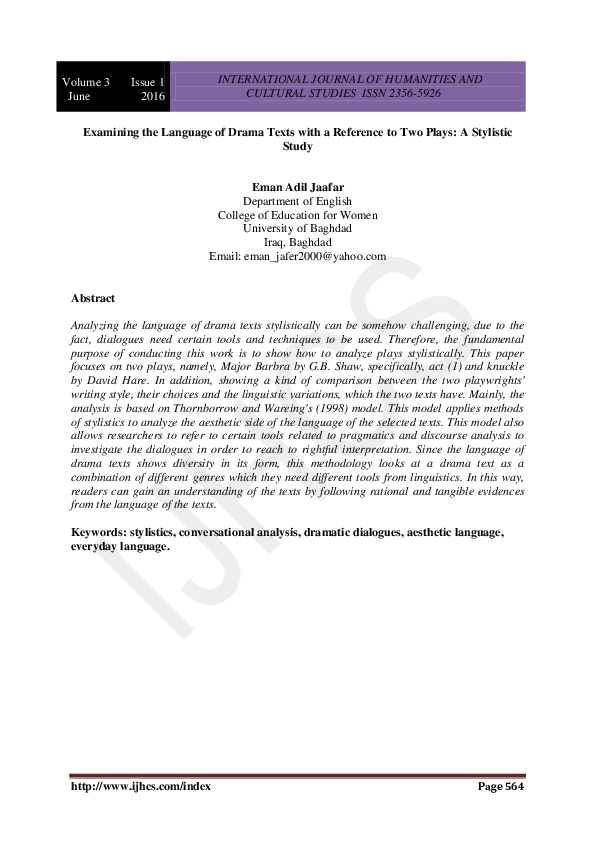 (PDF) Examining the Language of Drama Texts with a Reference to Two ...