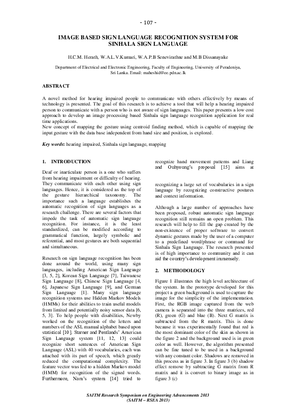 (PDF) IMAGE BASED SIGN LANGUAGE RECOGNITION SYSTEM FOR SINHALA SIGN ...