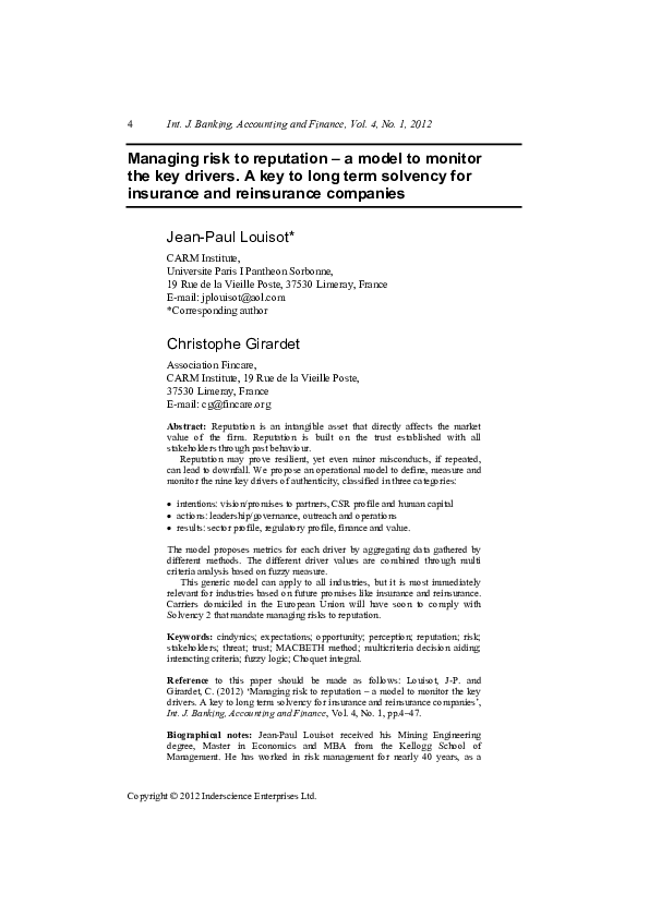 (PDF) Managing risk to reputation – a model to monitor the key drivers ...