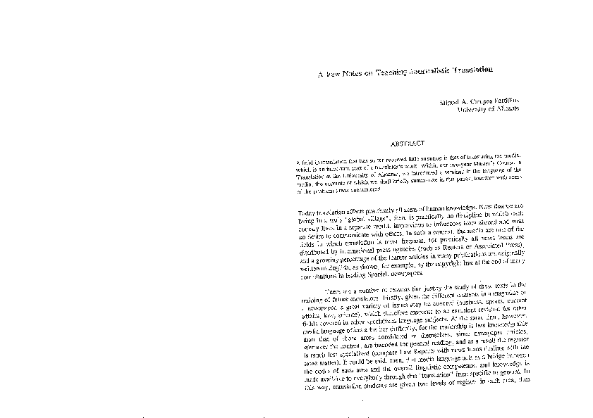 (PDF) A few notes on teaching journalistic translation