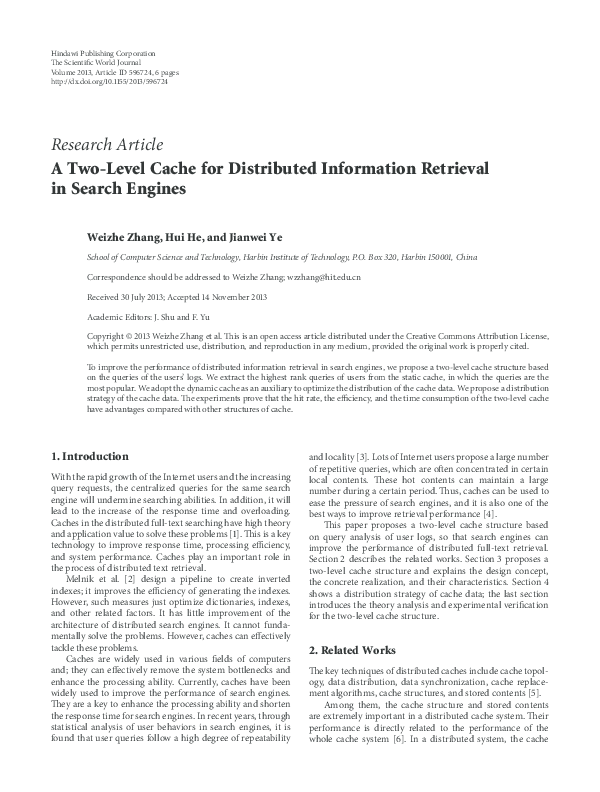 (PDF) A two-level cache for distributed information retrieval in search engines