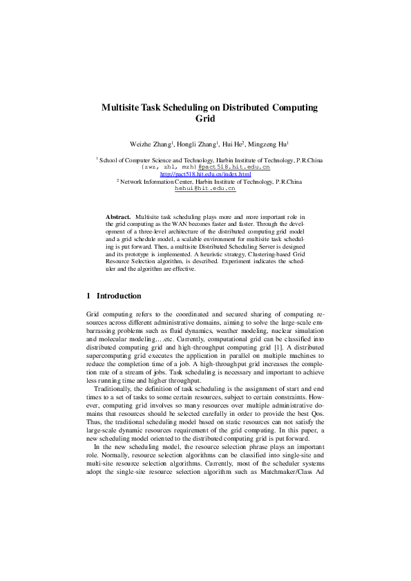 (PDF) Multisite Task Scheduling on Distributed Computing Grid