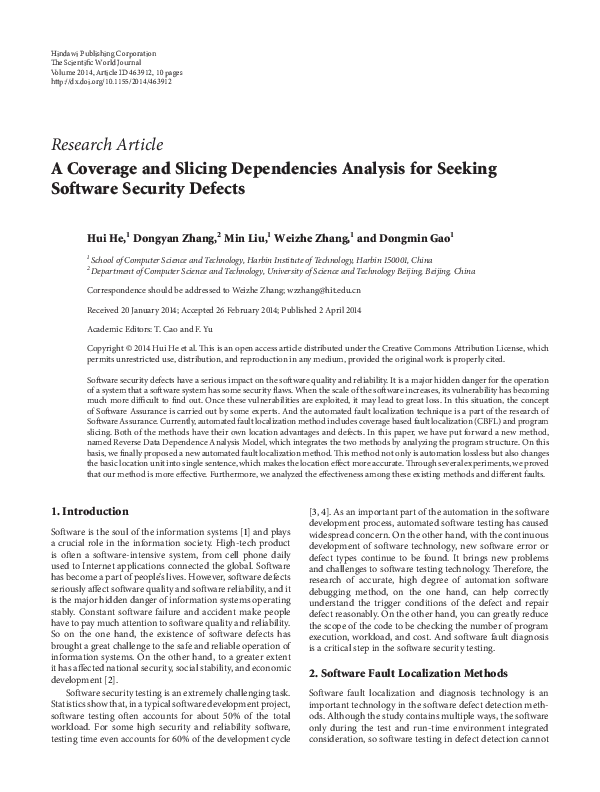 Pdf A Coverage And Slicing Dependencies Analysis For Seeking Software Security Defects 