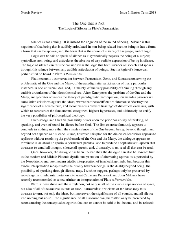 (PDF) The One that is Not: The Logic of Silence in Plato’s Parmenides ...