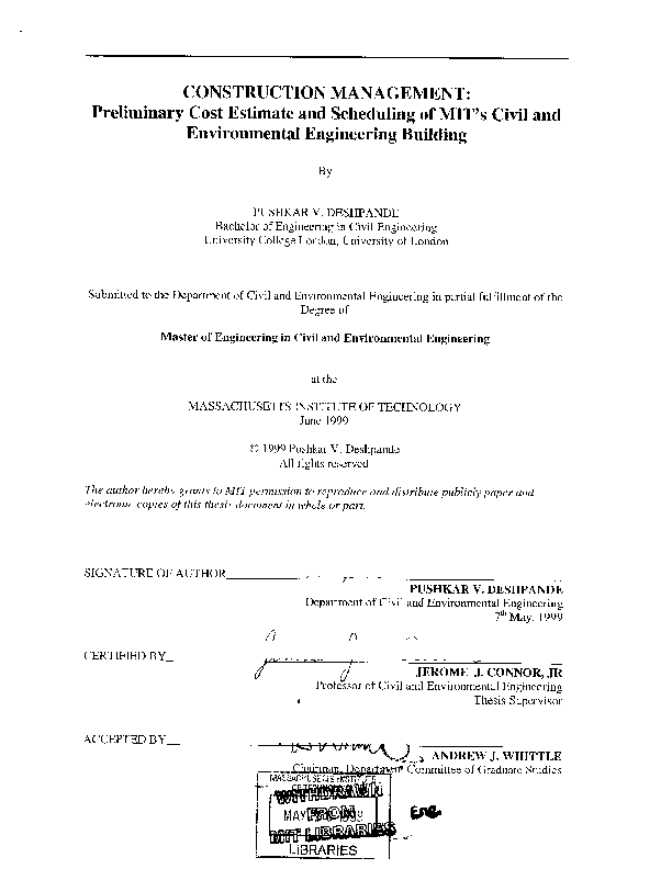 (PDF) CONSTRUCTION MANAGEMENT: Preliminary Cost Estimate and Scheduling ...