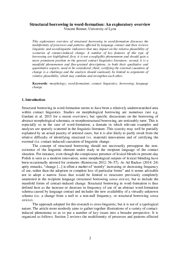 (PDF) Structural borrowing in word-formation: An exploratory overview