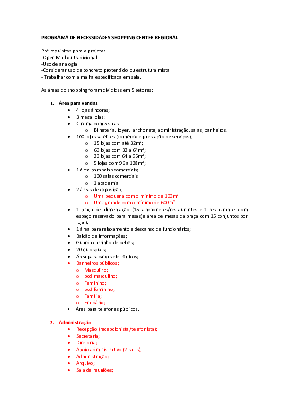 (DOC) PROGRAMA DE NECESSIDADES SHOPPING CENTER REGIONAL