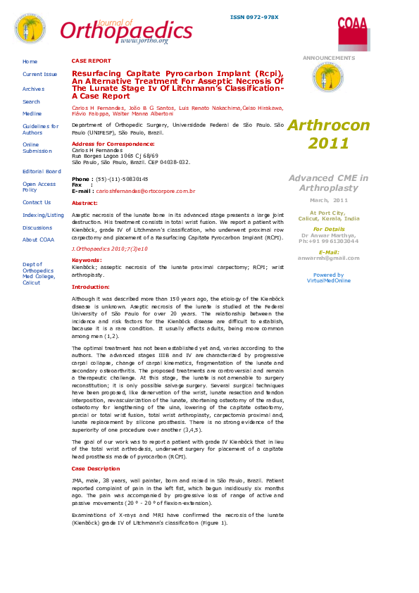 (PDF) Resurfacing Capitate Pyrocarbon Implant (Rcpi), An Alternative ...