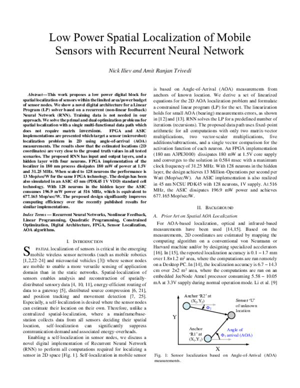 Pdf Low Power Spatial Localization Of Mobile Sensors With Recurrent Neural Network