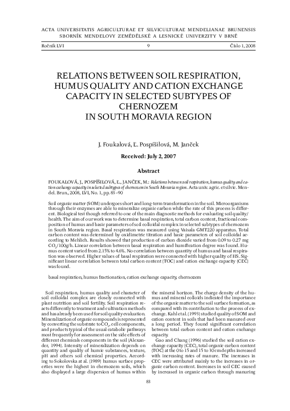 (PDF) RELATIONS BETWEEN SOIL RESPIRATION, HUMUS QUALITY AND CATION ...