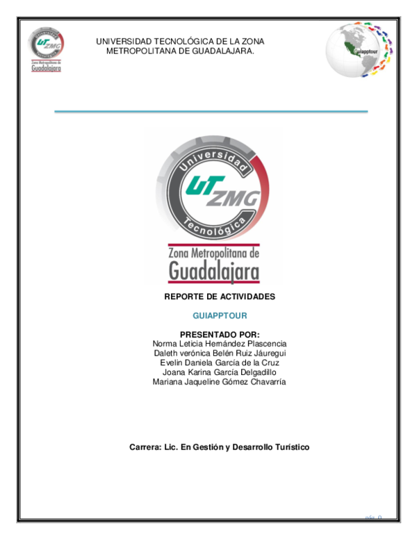 (DOC) REPORTE DE ACTIVIDADES GUIAPPTOUR PRESENTADO POR ALUMNAS DE LA UTZMG