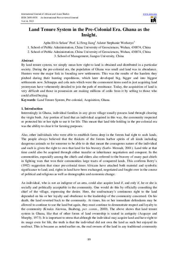 (PDF) Land Tenure System in the Pre-Colonial Era. Ghana as the Insight
