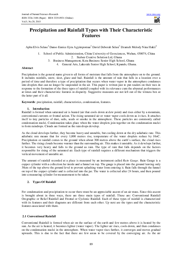 (PDF) Precipitation and Rainfall Types with Their Characteristic Features