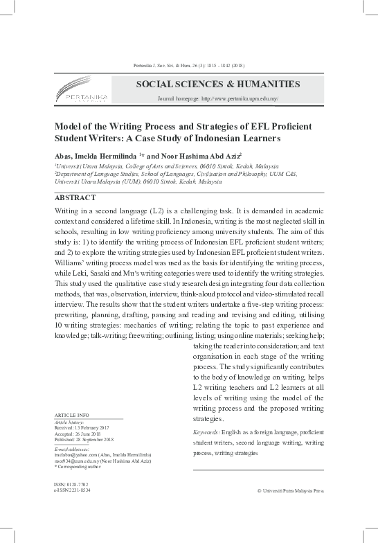 (PDF) Model of the Writing Process and Strategies of EFL Proficient ...