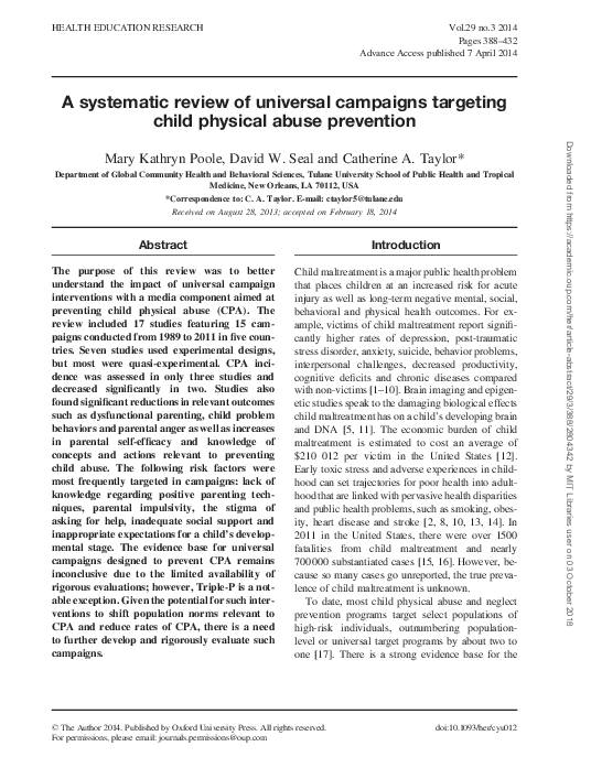 (PDF) A systematic review of universal campaigns targeting child ...