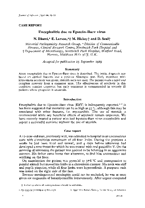 (PDF) Encephalitis due to Epstein-Barr virus