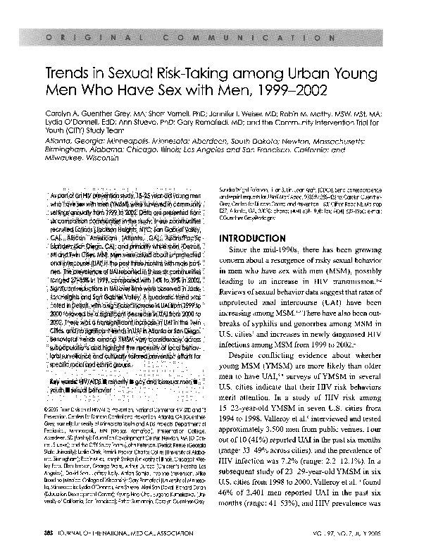 (PDF) Trends in sexual risk-taking among urban young men who have sex ...