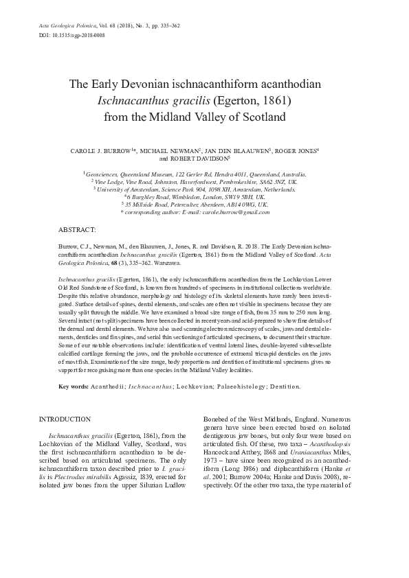(PDF) The Early Devonian ischnacanthiform acanthodian Ischnacanthus ...