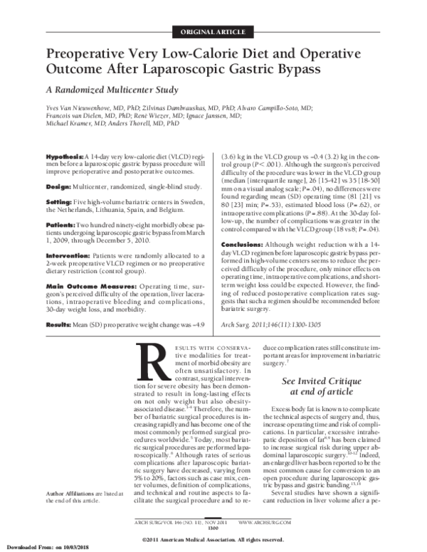 Preoperative Very Low-Calorie Diet and Operative Outcome After ...