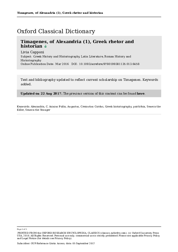 (PDF) ‘Timagenes of Alexandria (1), Greek rhetor and historian’, Oxford ...