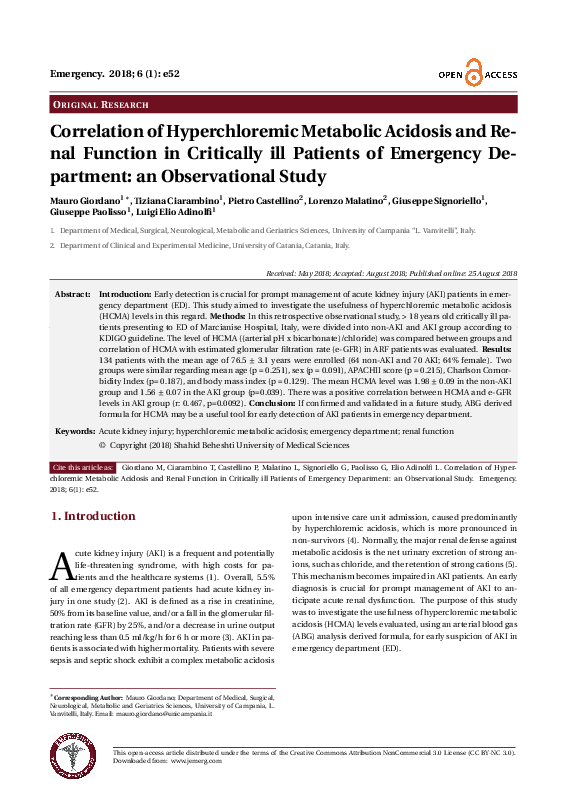 Pdf Correlation Of Hyperchloremic Metabolic Acidosis And Renal