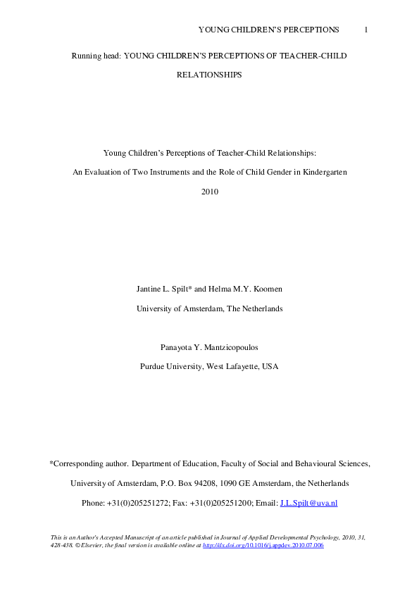 (PDF) Spilt et al 2010 Young Childrens Perceptions JAPC self-archiving ...
