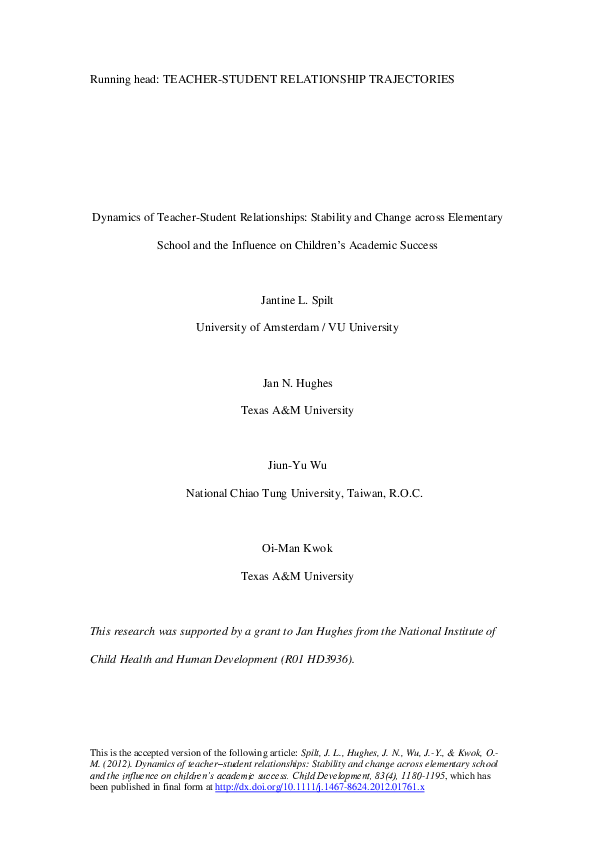(PDF) Spilt, Hughes et al 2012 Dynamics of TSR CD self archiving ...