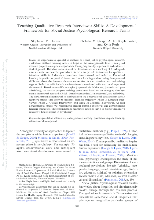 (PDF) Teaching Qualitative Research Interviewer Skills: A Developmental ...